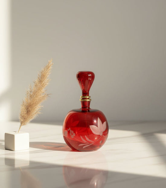 Red Perfume Bottle with 14K Gold | Les Trois Pyramides